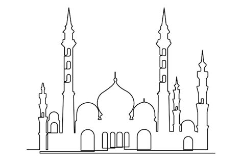 Premium Vector Continuous One Line Ramadan Symbol Mosque Line Concept Outline Vector Art