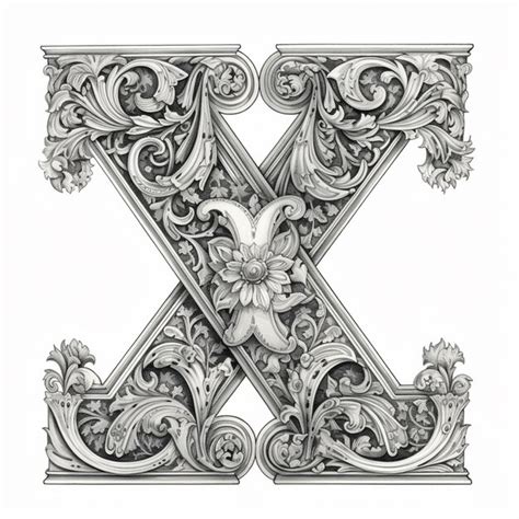 Un Dessin D Une Lettre Majuscule X Avec Une Fleur Et Des Feuilles