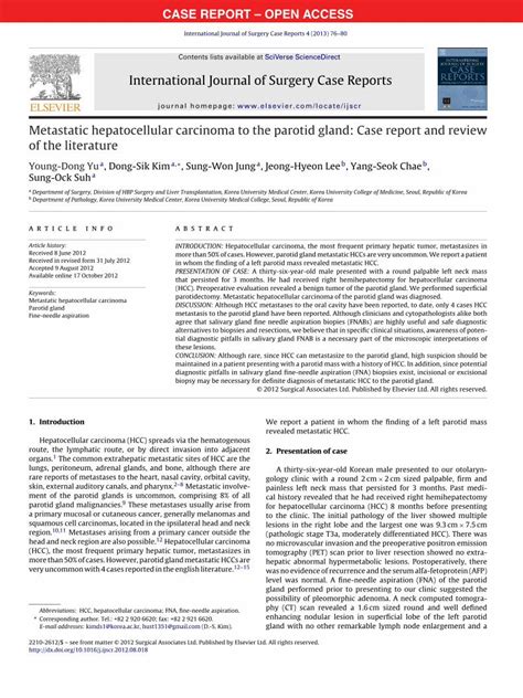 Pdf Metastatic Hepatocellular Carcinoma To The Parotid Gland Case