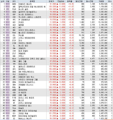 11월 14일 미국주식 Sandp500 상승률 상위 종목 Top 100