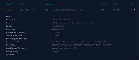 Letsdefend Soc166 — Javascript Code Detected In Requested Url By