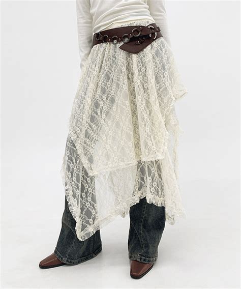 제니 레이스 언발 레이어드 스커트 에이블리