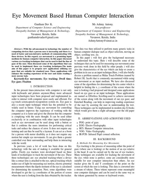 Eye Movement Based Human Computer Interaction Pdf Vision Eye