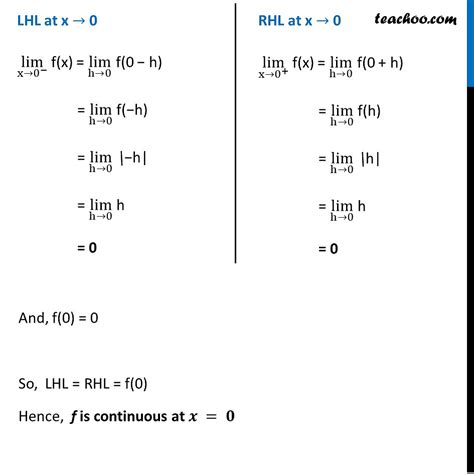 Example 3 Discuss Continuity Of F X X At X 0 Class 12