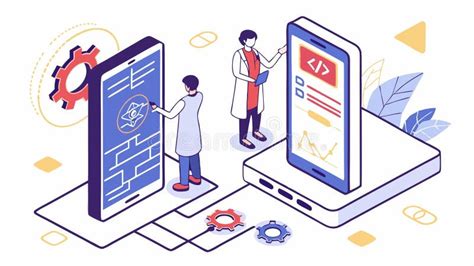 Isometric Mobile Research Data Analysis On Phone App Vector Design