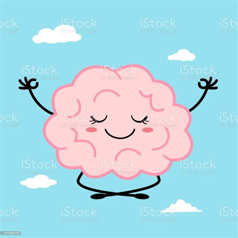 Cute Brain Meditating Cartoon Character In Flat Design Mental Health