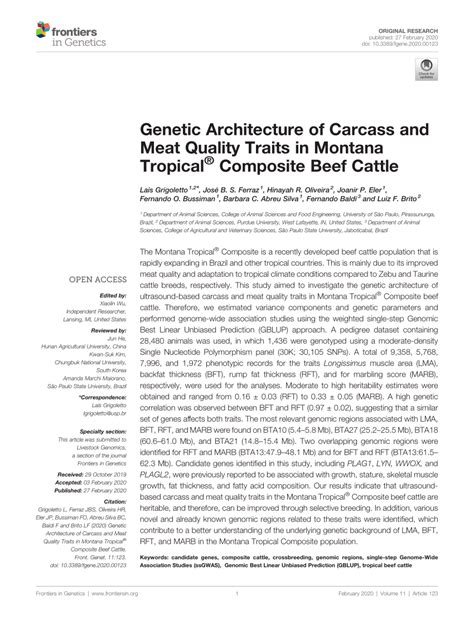 Pdf Genetic Architecture Of Carcass And Meat Quality Traits In Montana Tropical ® Composite
