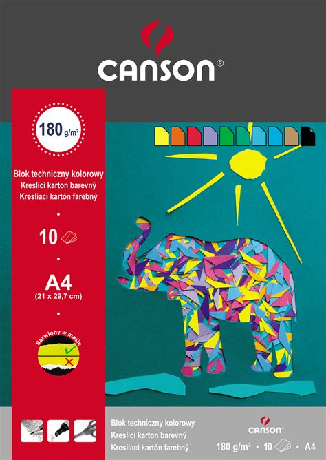 ARTYKUŁY SZKOLNE Blok techniczny kolorowy A4 10 kartek 160g Canson