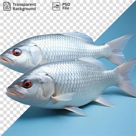 Psd Dois Peixes Um Branco E Outro Com Olho Vermelho Em Fundo Azul O