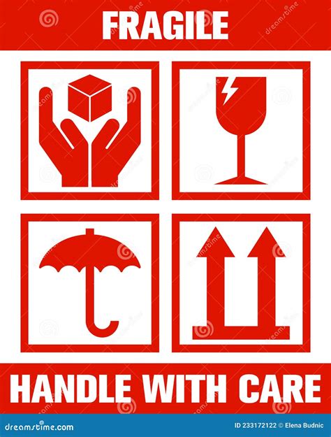 PRINTABLE FRAGILE PLEASE HANDLE With CARE WHITE RED COLOR Stock