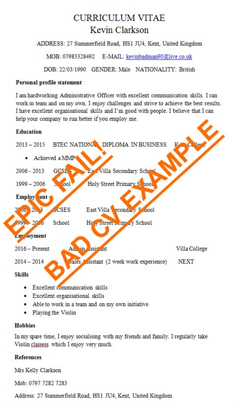Example Of A Bad Cv
