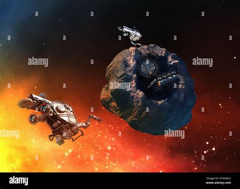 Space Mining Of Asteroid Illustration Stock Photo Alamy
