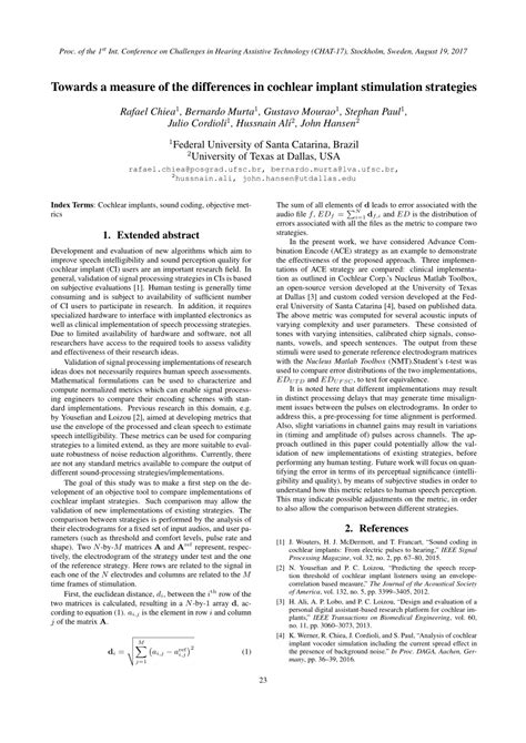 Pdf Towards A Measure Of The Differences In Cochlear Implant