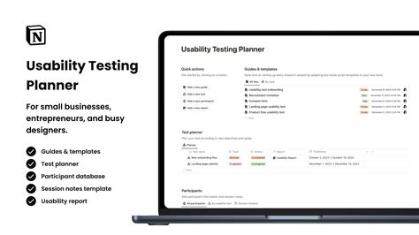 Usability Testing Planner Business Template