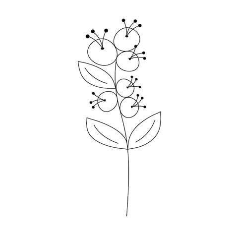 Flor Dibujada A Mano Con Bayas En Estilo De Doodle De Arte Lineal
