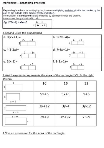Expanding Brackets Worksheet Teaching Resources
