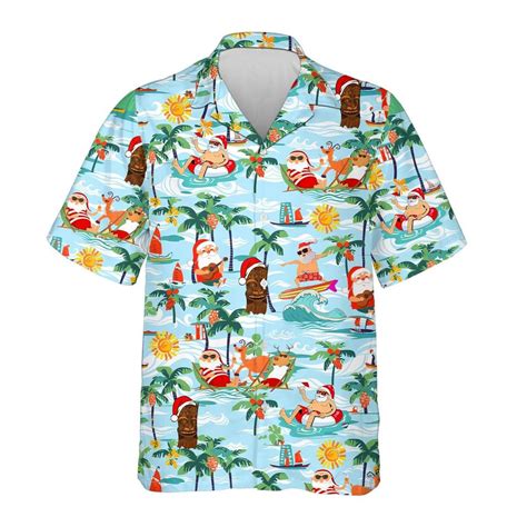 Christmas Santa Surfing With Reindeer Hawaiian Shirt Men Women