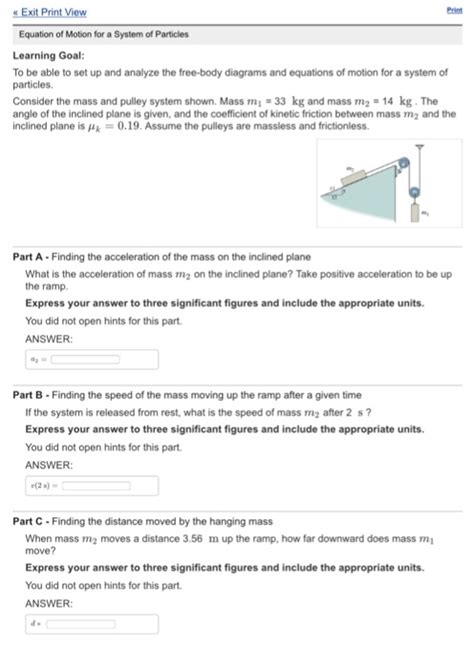solved print equation of motion for a system of particles