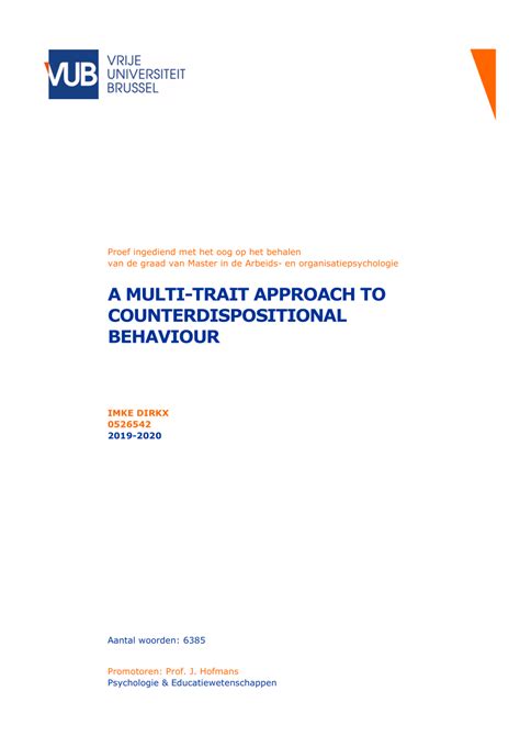 Pdf A Multi Trait Approach To Counterdispositional Behaviour