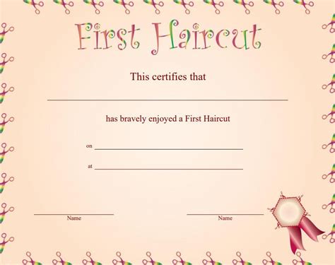 Printable First Haircut Certificate Template
