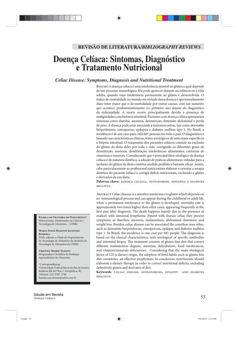 PDF Doença Celíaca Sintomas Diagnóstico e Tratamento Nutricional