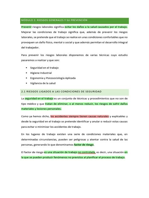 21 Riesgos Ligados A Las Condiciones De Seguridad Completo Pdf