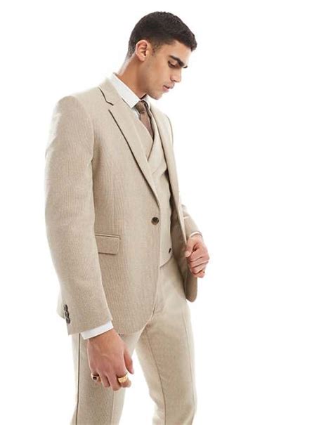 Asos Design Double Breasted Skinny Suit Jacket With Wool In Camel
