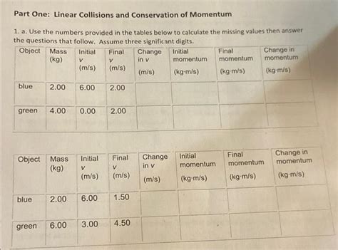 Solved Part One Linear Collisions And Conservation Of Chegg