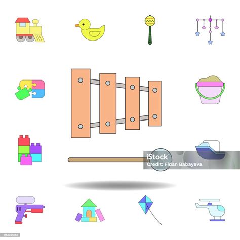 만화 악기 장난감 색깔 아이콘입니다 어린이 장난감 그림 아이콘의 집합입니다 기호는 웹 로고 모바일 앱 Ui Ux에 사용할 수 있습니다 0명에 대한 스톡 벡터 아트 및 기타