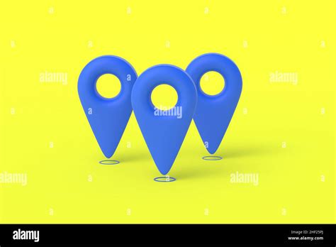 Blue Map Pointer Icon On Yellow Background Gps Marker Geographical Location 3d Render Stock
