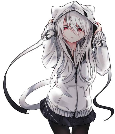 Anime Neko Girl With White Hair