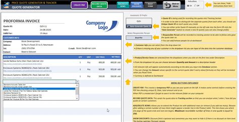 Excel Quotation Generator With Database Proforma Invoice Template Etsy