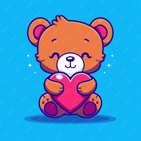 Premium Vector Cute Teddy Bear Hugging Red Heart Cartoon Illustration