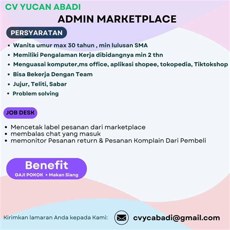 Lowongan Kerja April 2024 Admin Marketplace CV Yucan Abadi Di Solo
