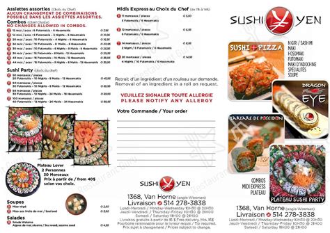 Menu At Sushi Yen Restaurant Montréal Ave Van Horne