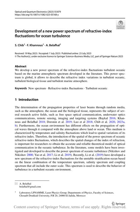 Development Of A New Power Spectrum Of Refractive Index Fluctuations