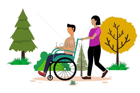 장애인 휠체어 그림 돌보기 일러스트 무료 다운로드 Lovepik