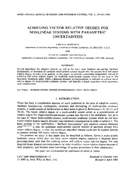 Pdf Achieving Vector Relative Degree For Nonlinear Systems With