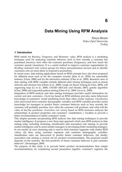 Pdf Data Mining Using Rfm Analysis Derya Birant Dokuz Eylul
