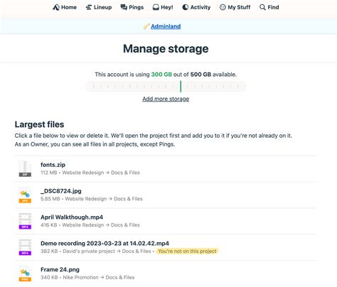 Manage Storage Basecamp Help