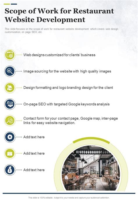 Scope Of Work For Restaurant Website Development One Pager Sample Example Document