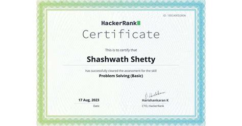 Shashwath Shetty On Linkedin Hackerrank Skill Certificate