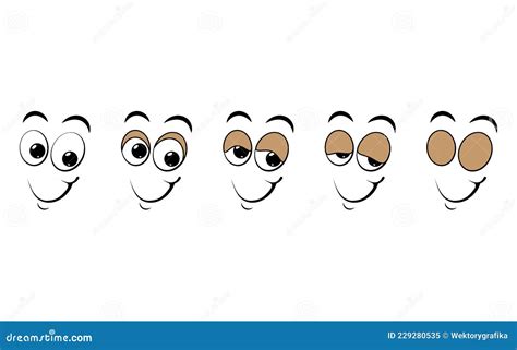 Blink Eye Animation Steps. Cartoon Facial Comic Stages Illustration Isolated On White Background ...