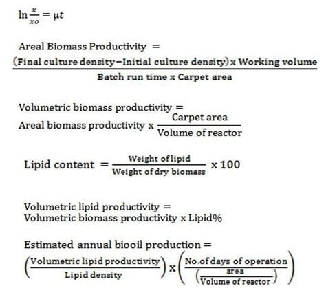 Equations For Calculating Growth Rate Areal And Volumetric Biomass