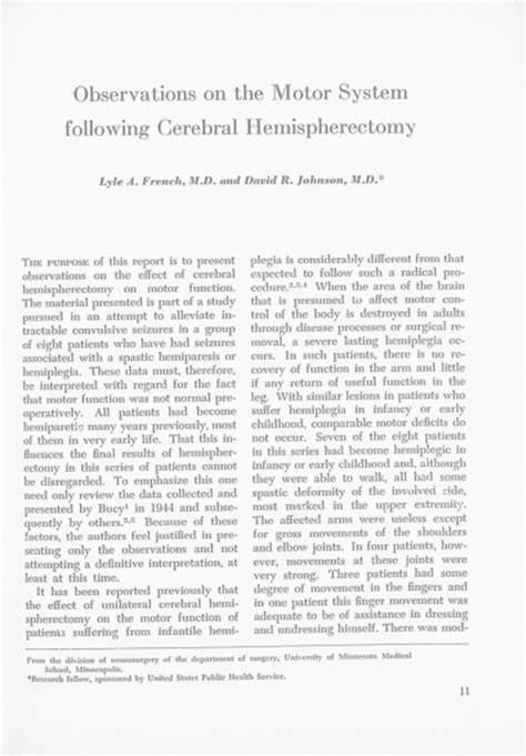 Observations On The Motor System Following Cerebral Hemispherectomy