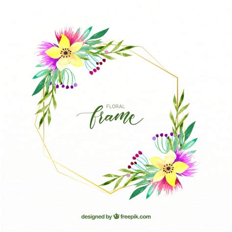 Quadro floral aquarela elegante linhas douradas Vetor Grátis