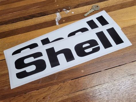 Shell Black And White Angular Text Thin Style Stickers 12 Pair