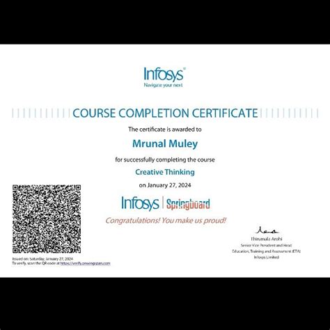 completed creative thinking course by infosys mrunal abhijit muley