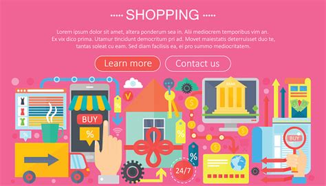쇼핑 온라인 및 전자 상거래 쇼핑 개념 온라인 전자 상거래 인포 그래픽 템플릿 디자인 웹 헤더 쇼핑 아이콘 요소 벡터 그림입니다