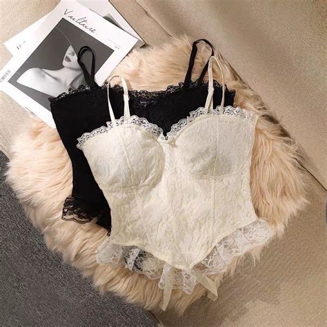 2 Strap Lace Crop Top With Pointed Flap And Padded Chest Beautiful